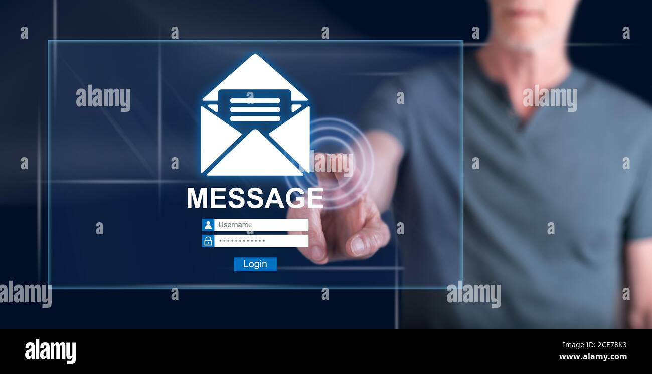 Man touching a message concept on a touch screen with his finger Stock ...