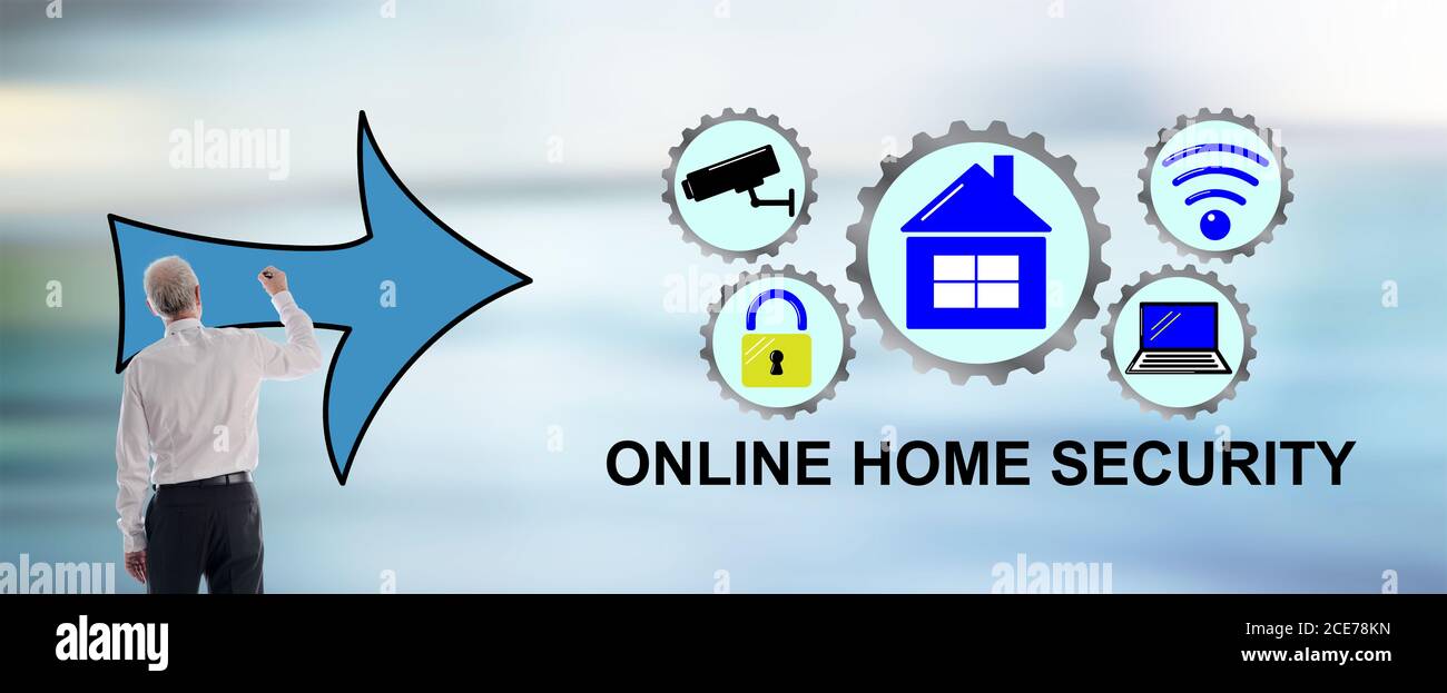 Online home security concept drawn by a businessman Stock Photo - Alamy
