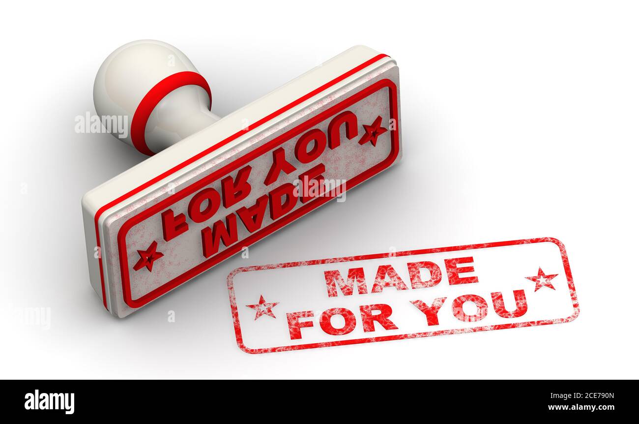 Made for you. The stamp and an imprint. White rubber stamp and red ...
