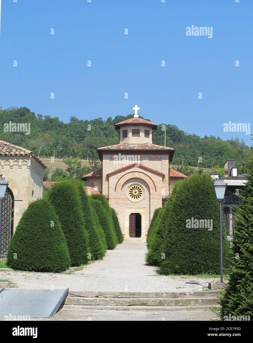 Predappio, Italy. 12th Aug, 2020. The chapel with the crypt on the side ...