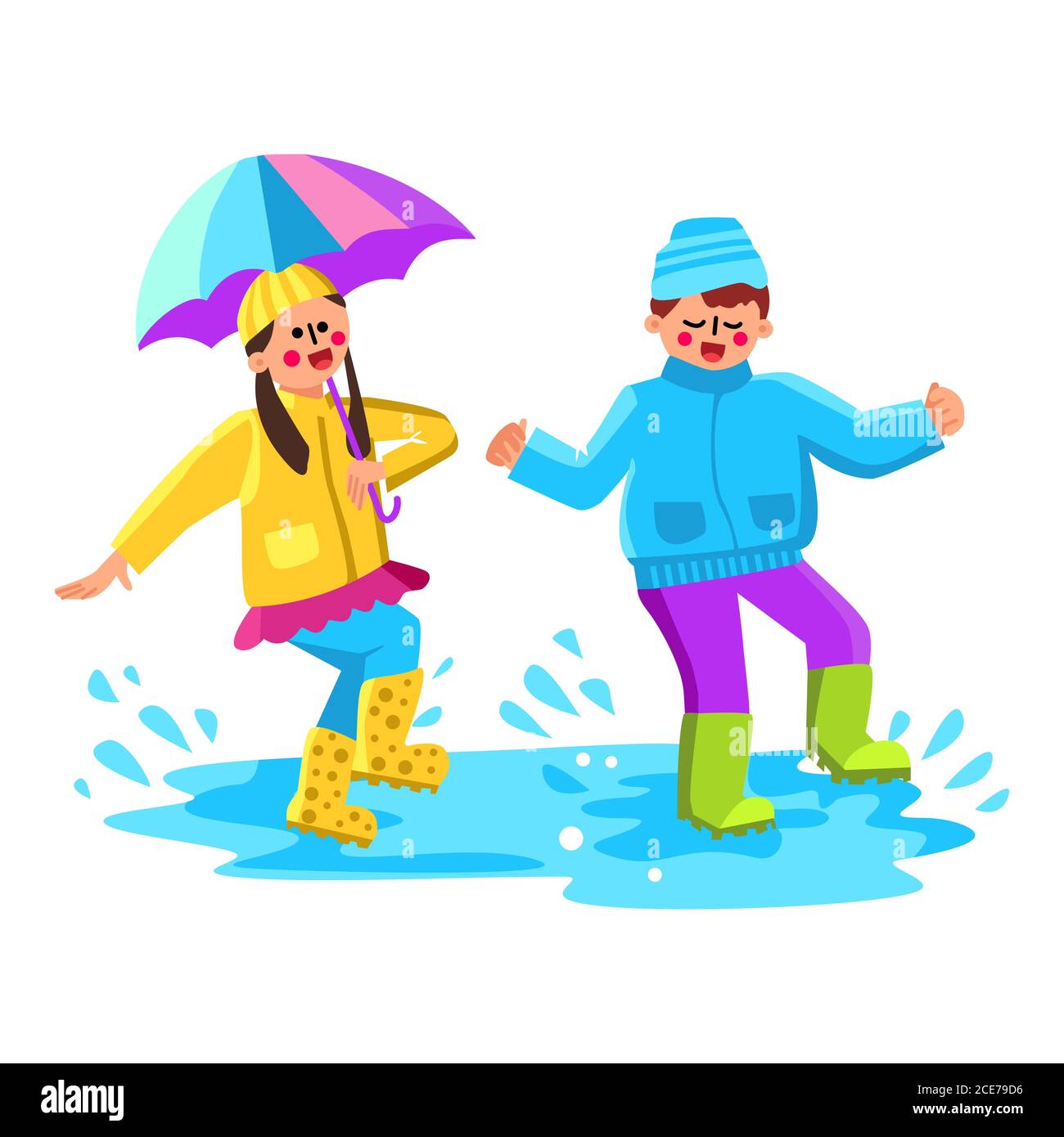 Girl playing in puddle in Stock Vector Images - Alamy