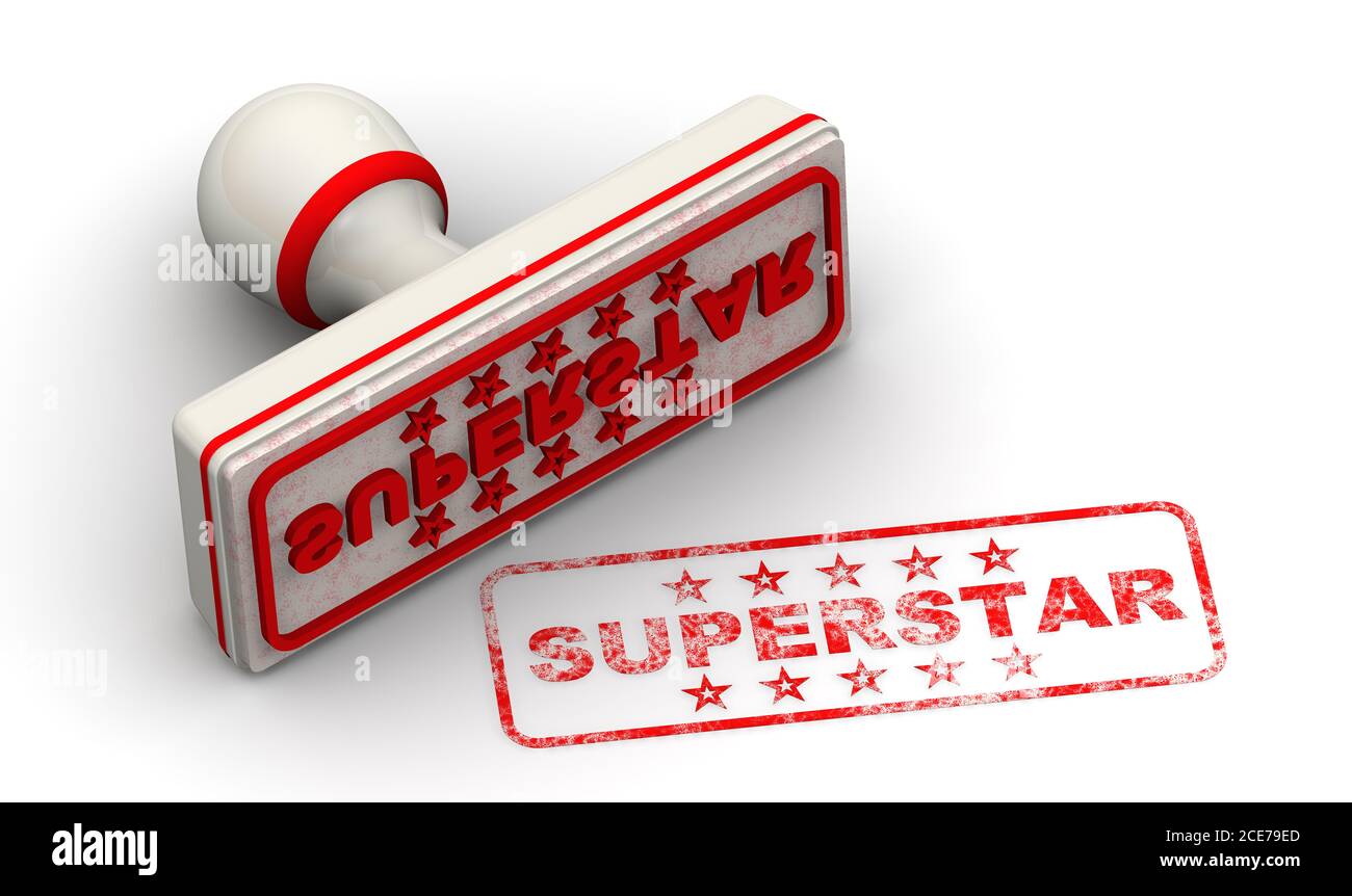 Superstar. The stamp and an imprint. The white seal and red imprint ...