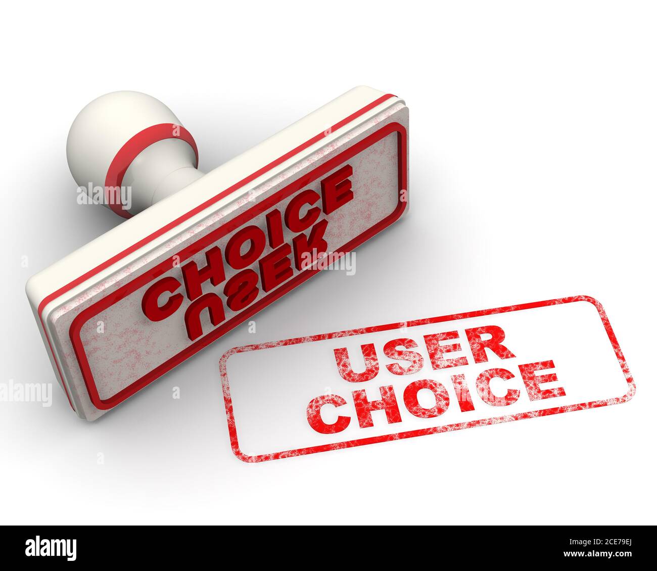 User choice. The stamp and an imprint. White rubber stamp and red ...