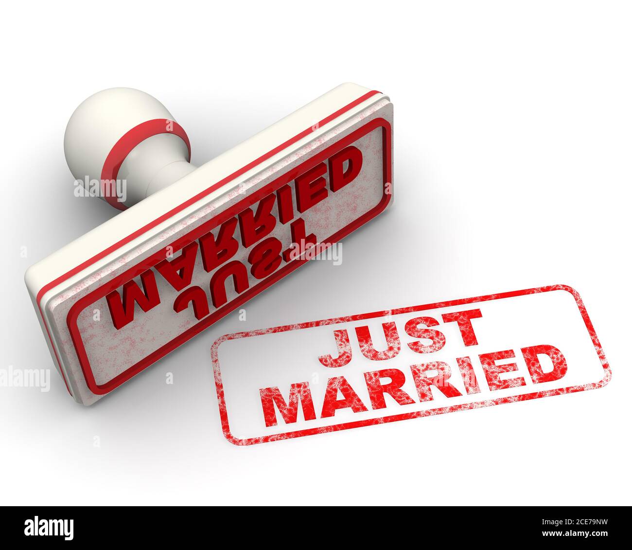 Just married. The stamp and an imprint. White stamp and red imprint ...