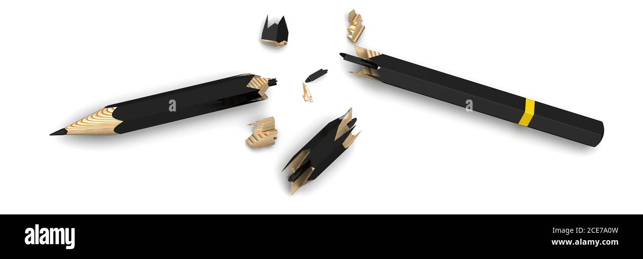 Broken pencil. One black broken pencil symbolizing failure lies on a ...