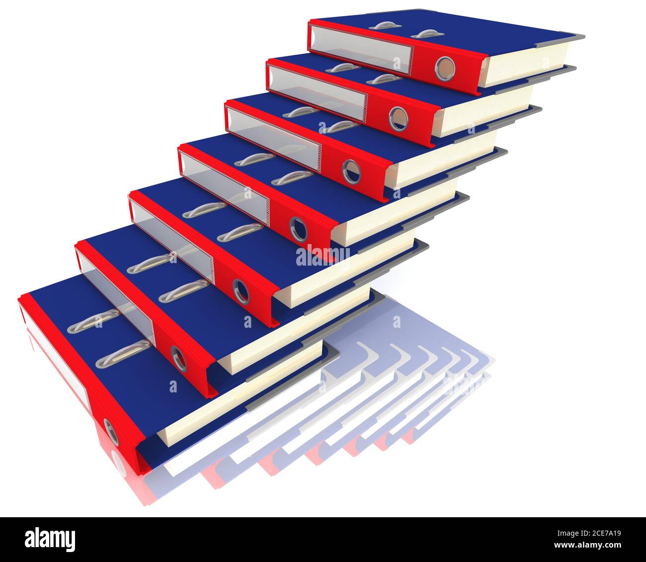 Folders stacked in the form of steps. Office folders stacked in the ...