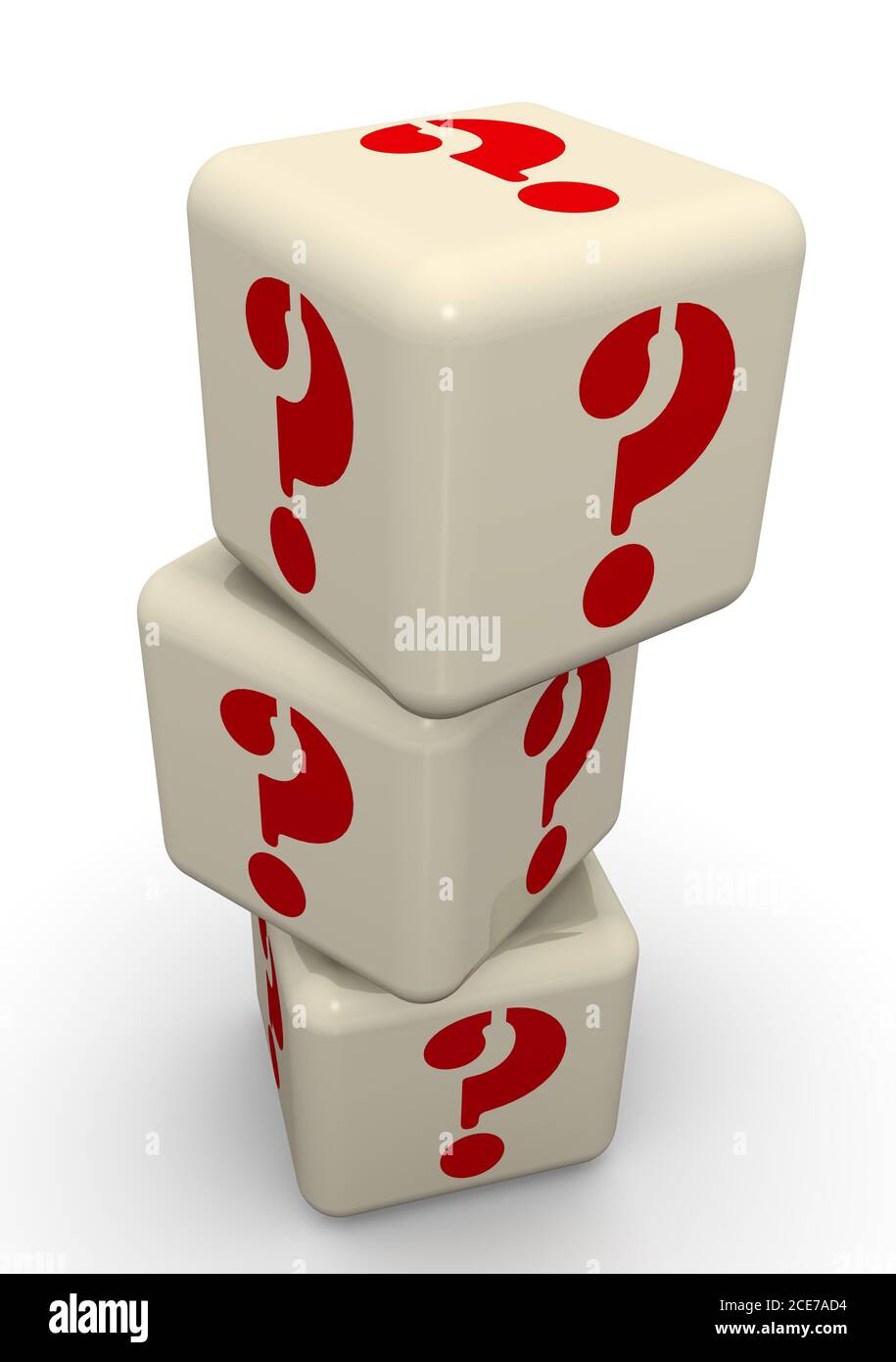 Cubes with symbols of question. Column of white cubes with red symbols ...