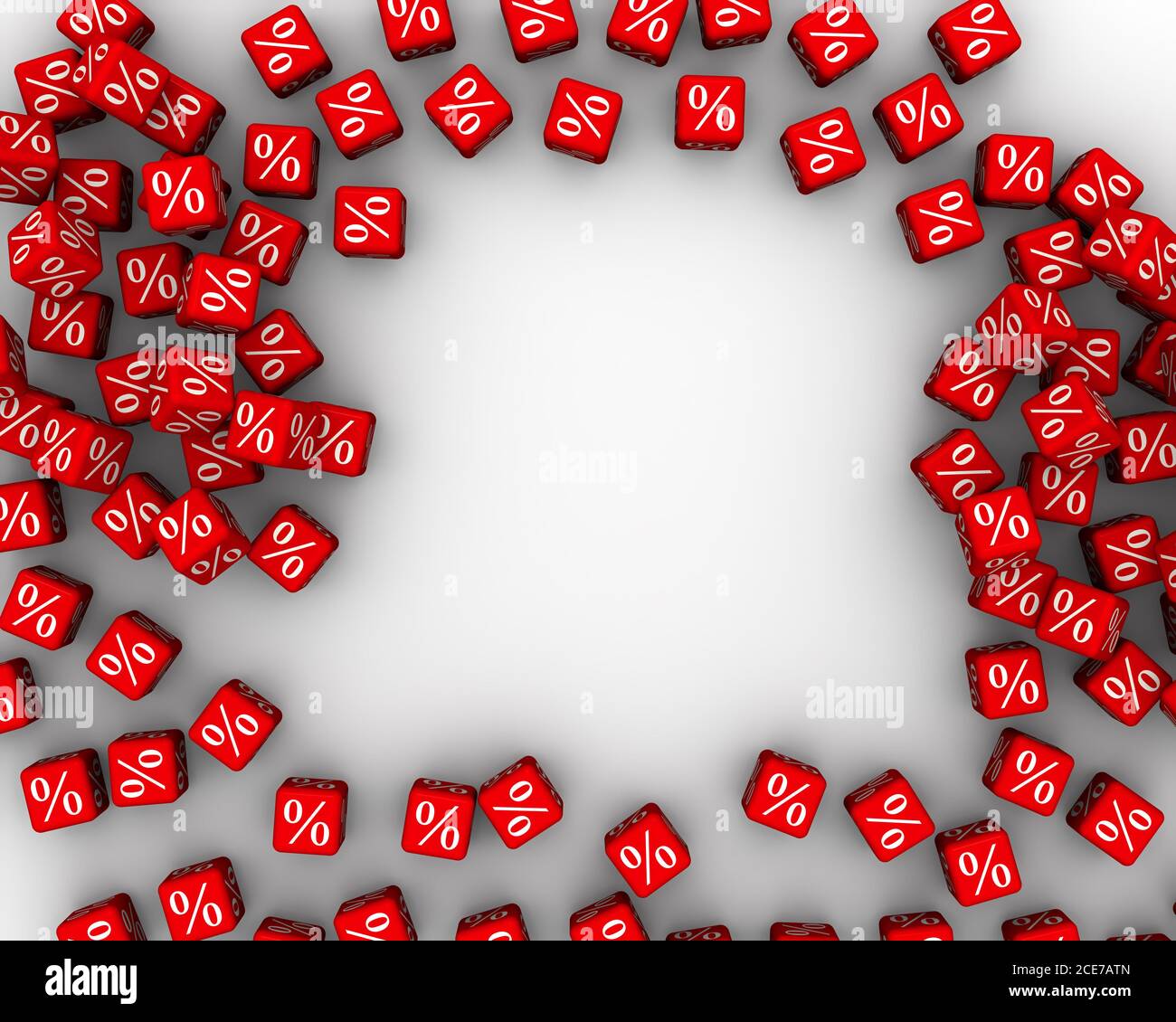 Frame from red cubes with a percent sign. Border from red cubes with a ...