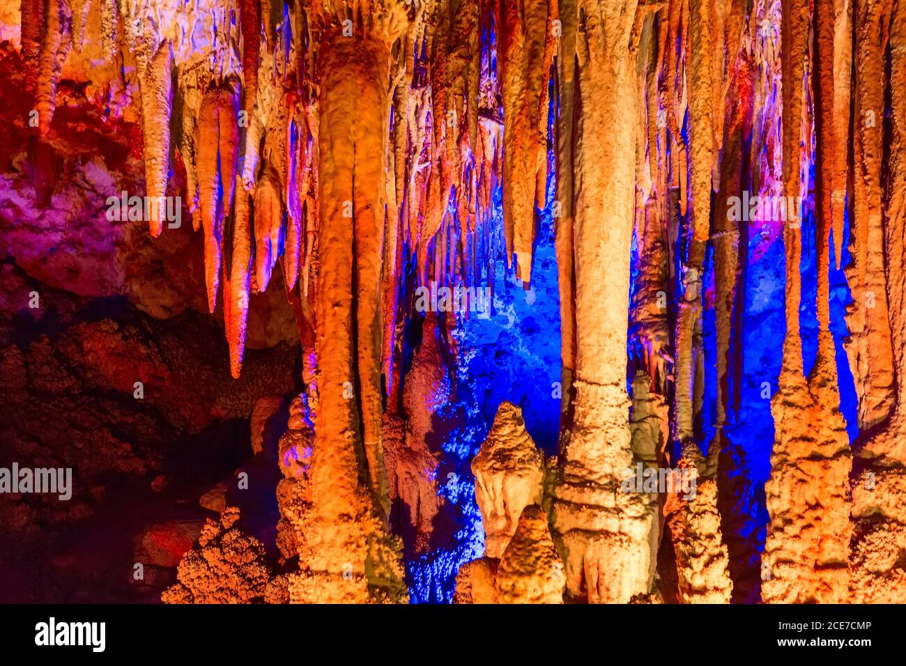 cave illuminated stalactites and stalagmites Stock Photo - Alamy