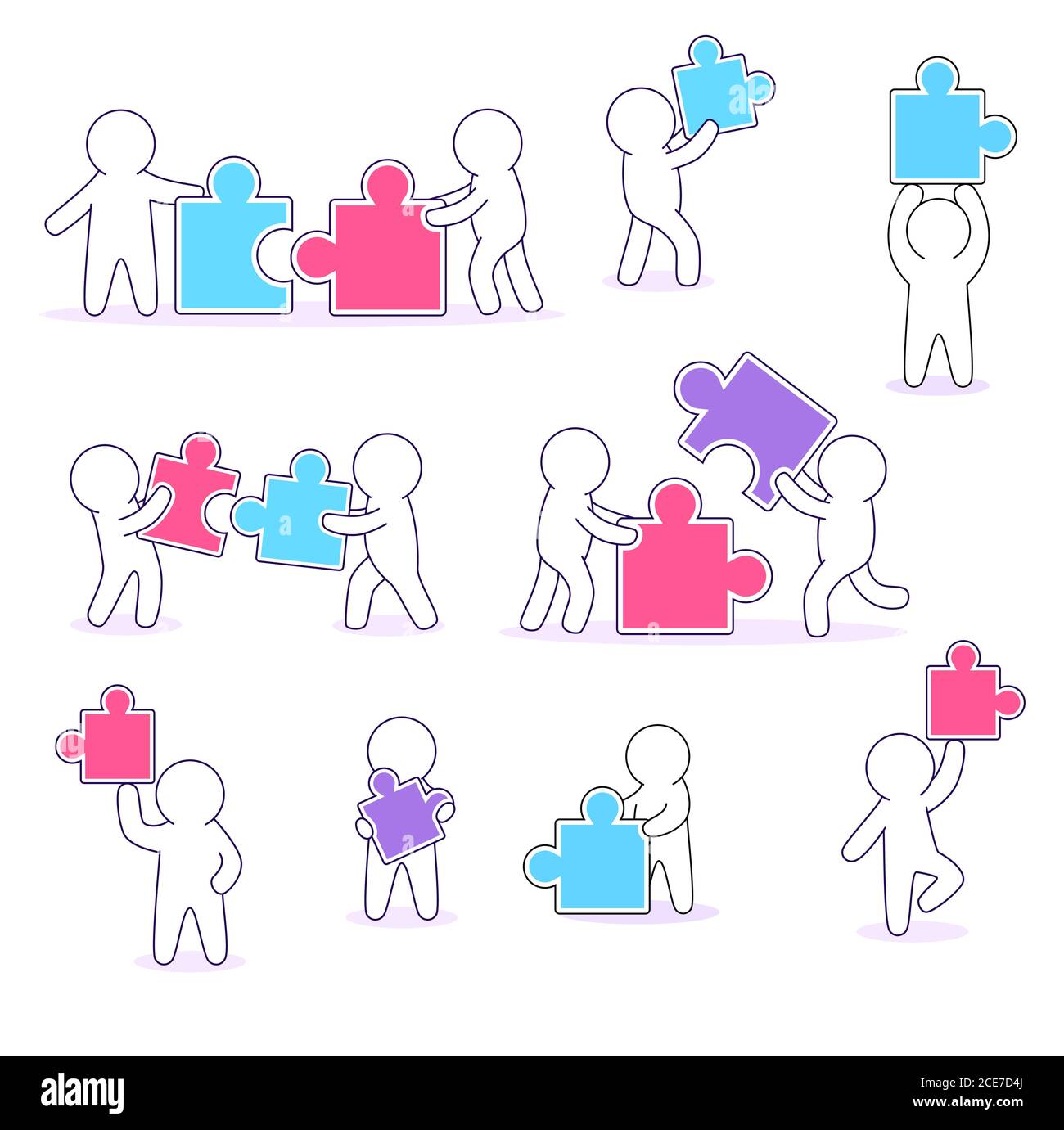 Teamwork, partnership and development concept. Set of white simple ...