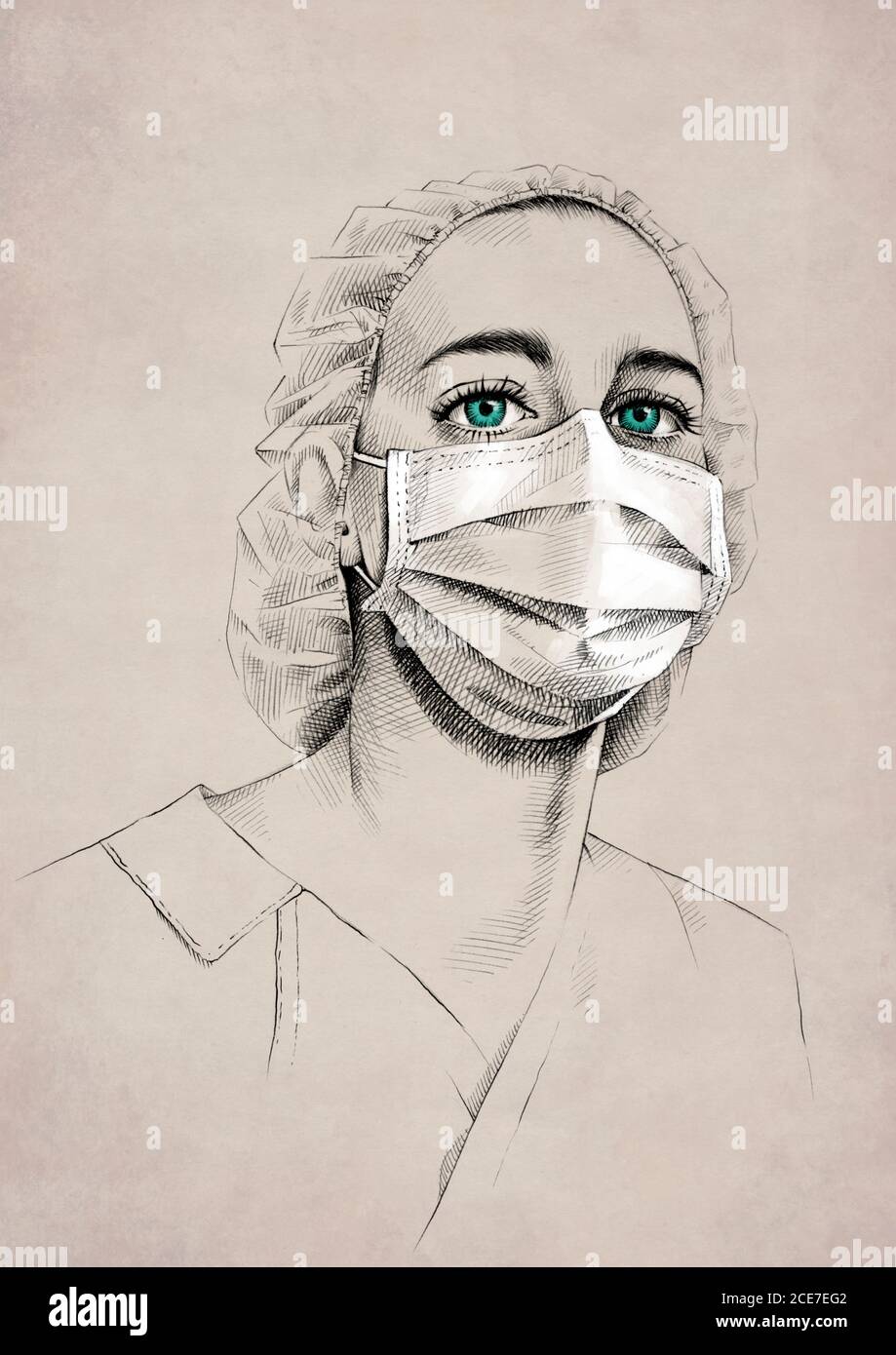 Drawing of young female medic with blue eyes wearing uniform and ...