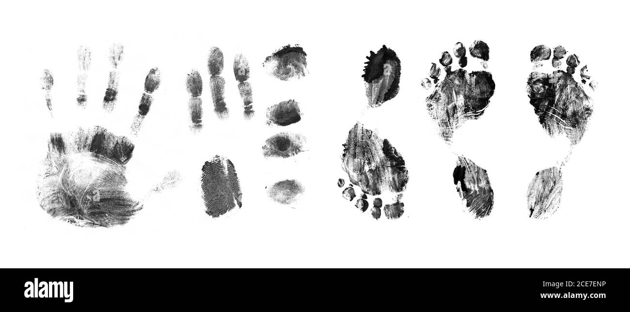 Set of black silhouettes of prints of fingers and foot. Isolated on ...