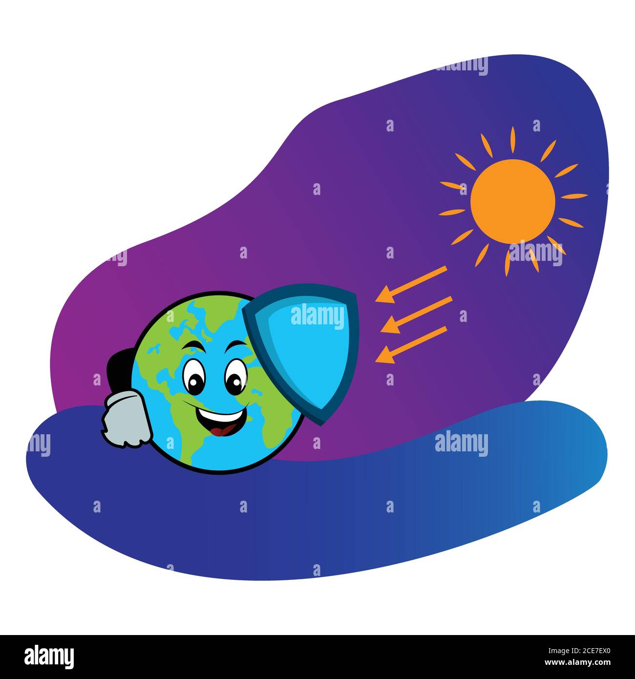 Protection ozone illustration. Earth character cartoon with shield ...