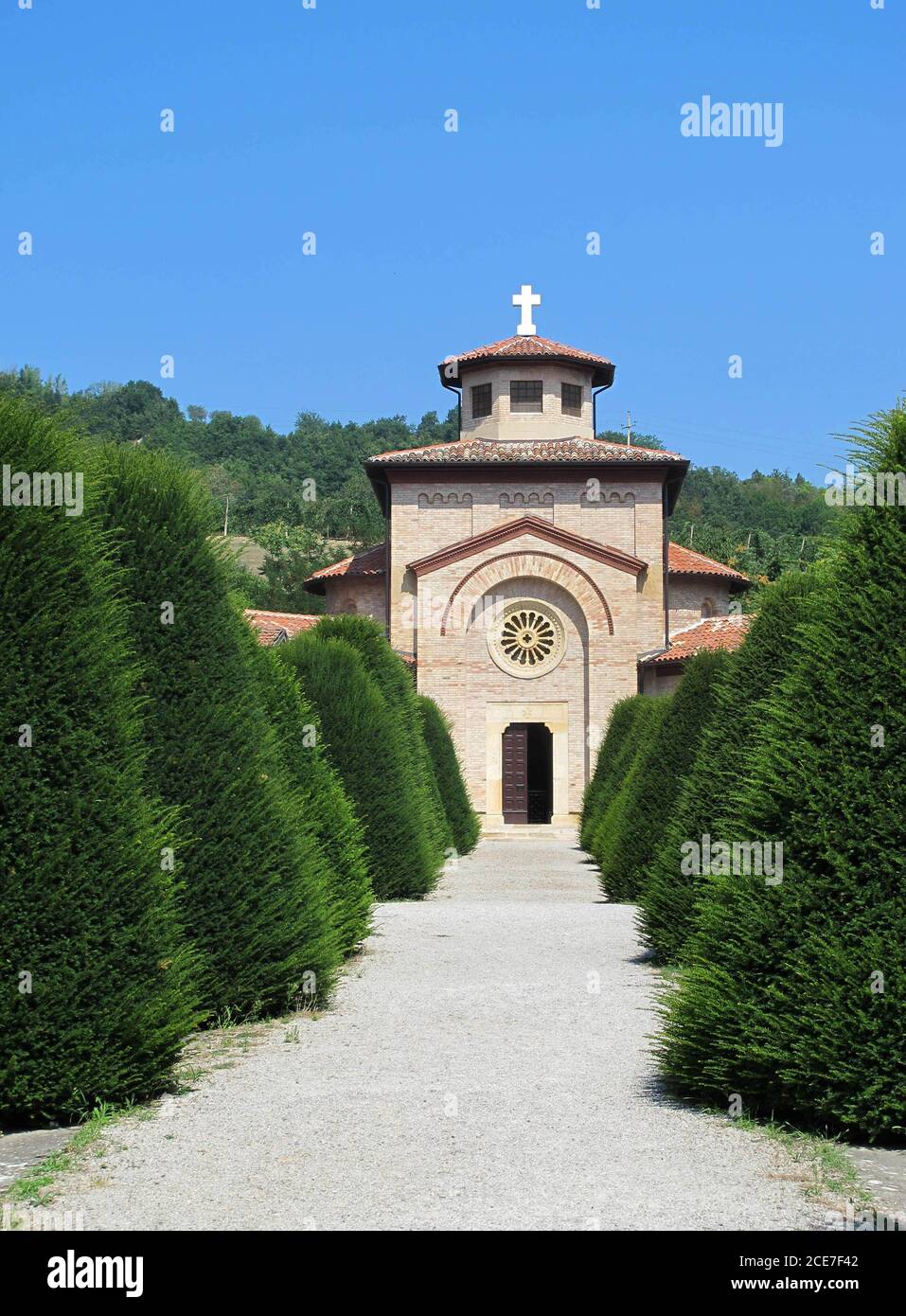 Predappio, Italy. 12th Aug, 2020. The chapel with the crypt on the side ...