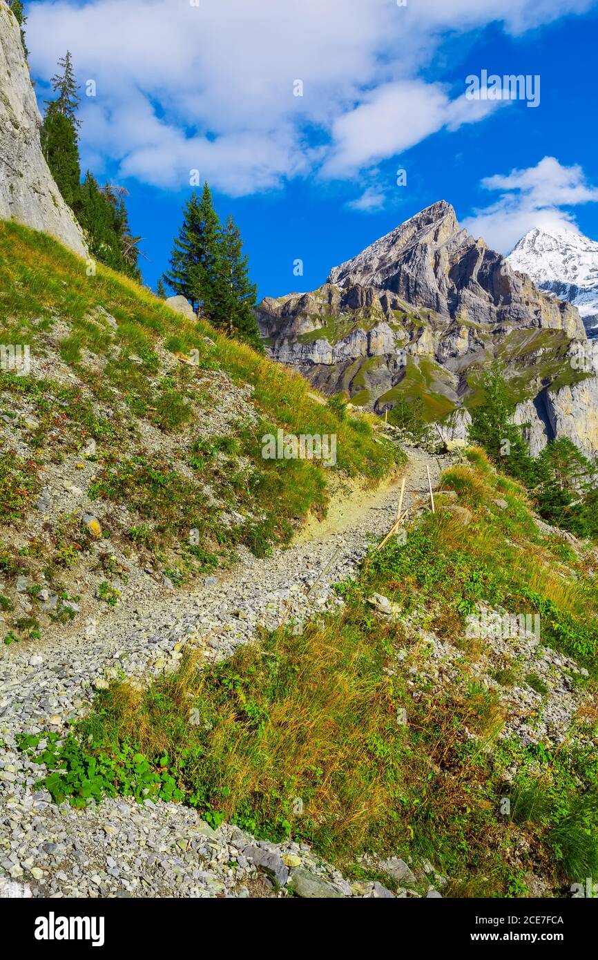 Bernese Alps footpath, snow mountains, Switzerland Stock Photo - Alamy