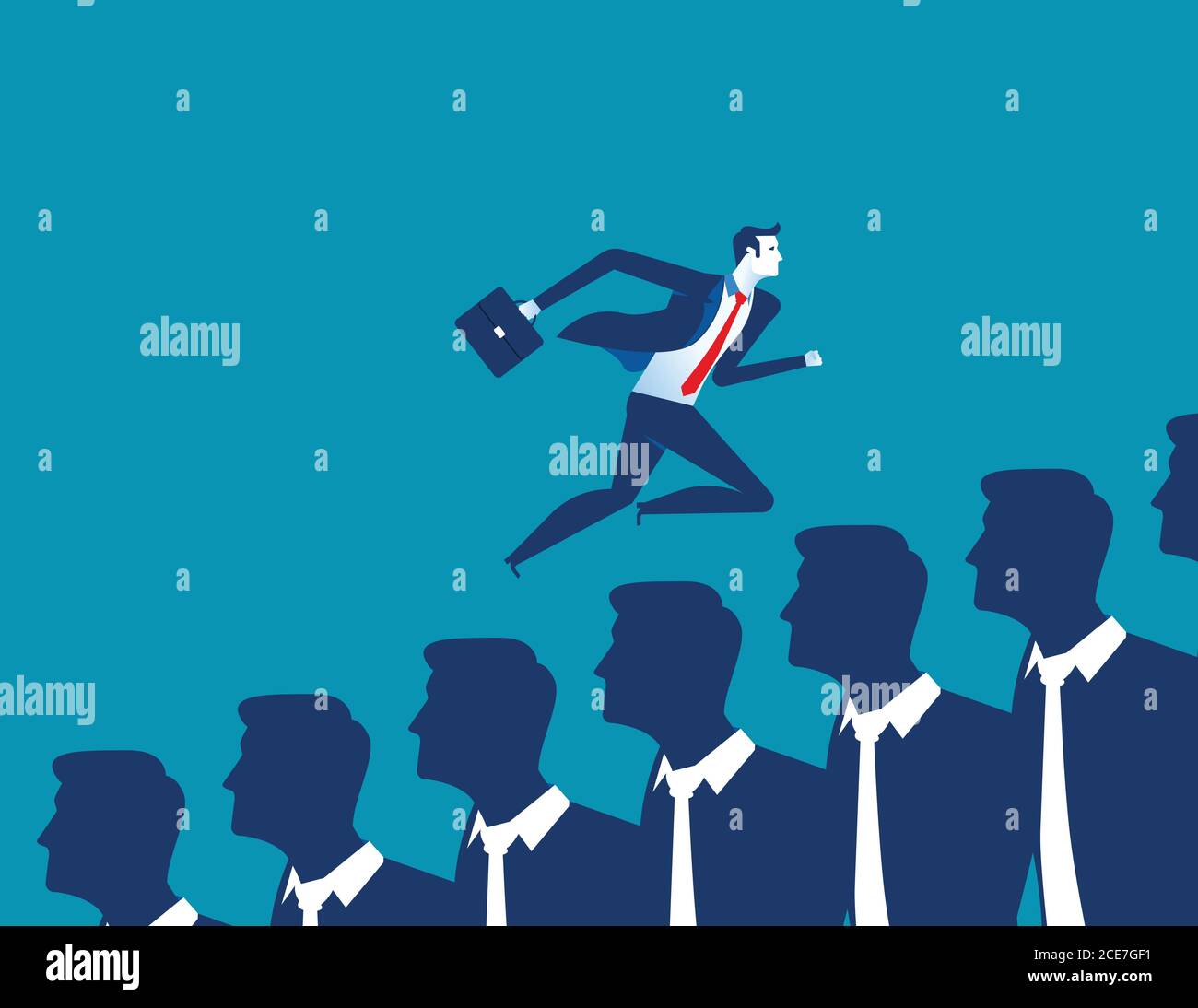 Businessman running over other business people. Concept business ...