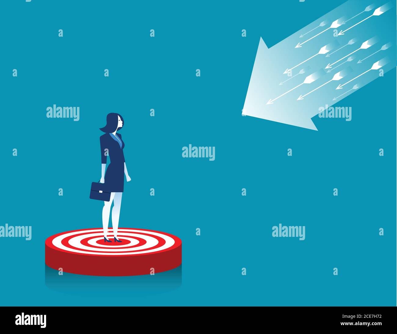 Businesswoman standing on target. Concept business illustration. Vector ...