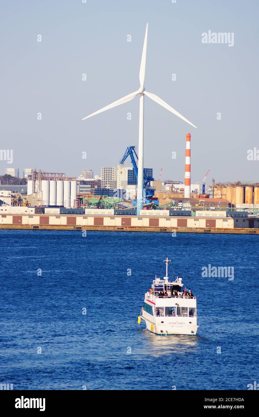 Cruise ships and wind power generation Stock Photo - Alamy