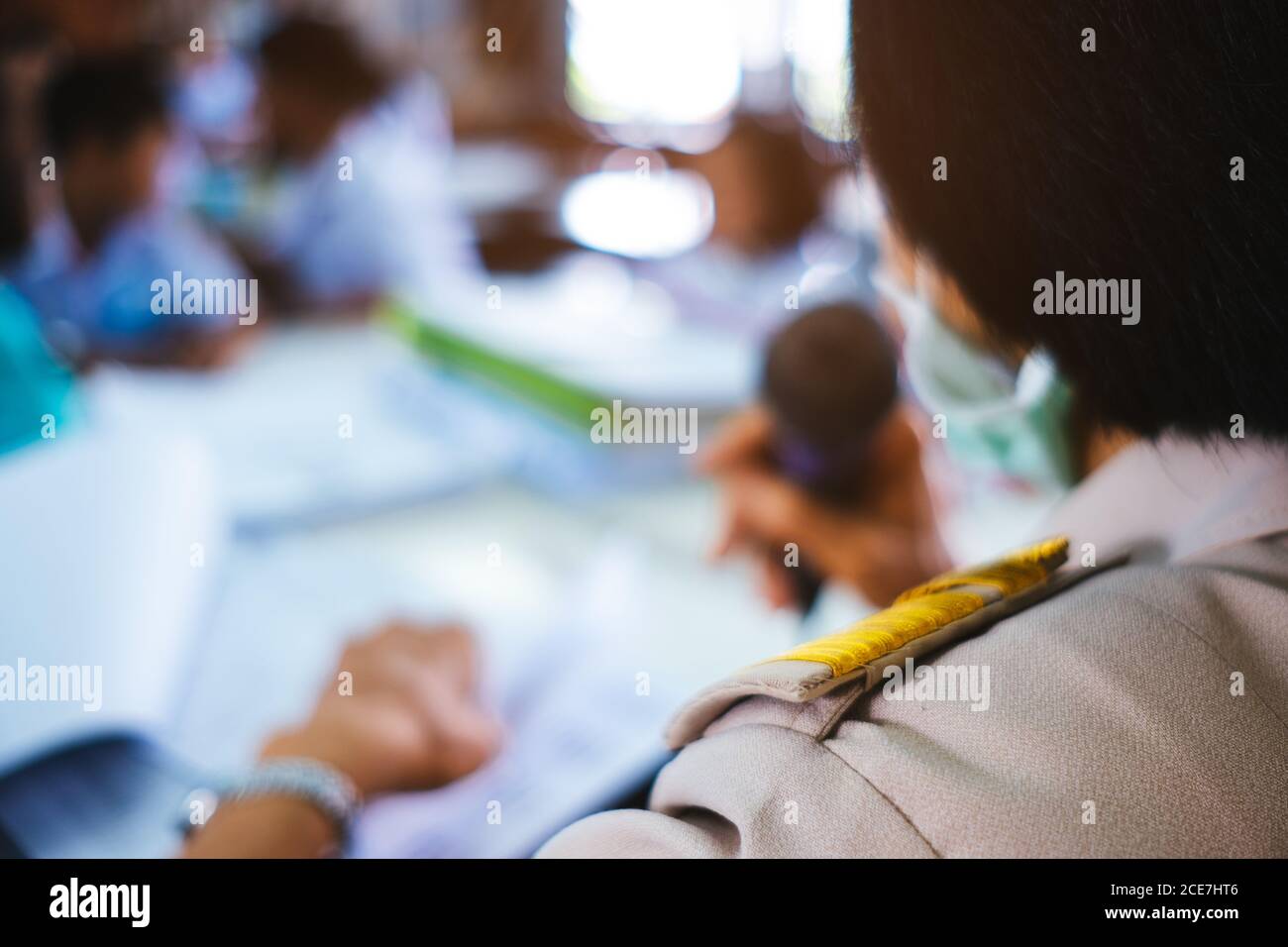 Asian government teacher uniform is teaching in the classroom Stock ...