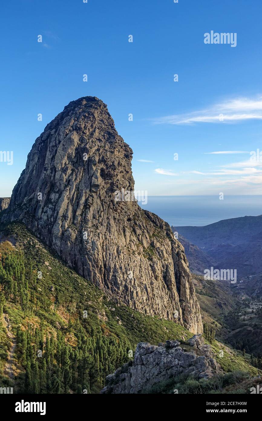 Lava cone of an old volcano - The striking Roque de Agando on the ...