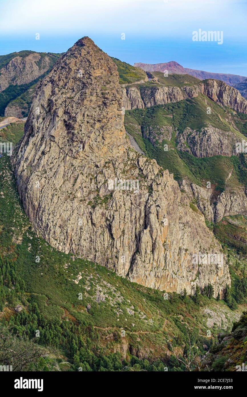 Lava cone of an old volcano - The striking Roque de Agando on the ...