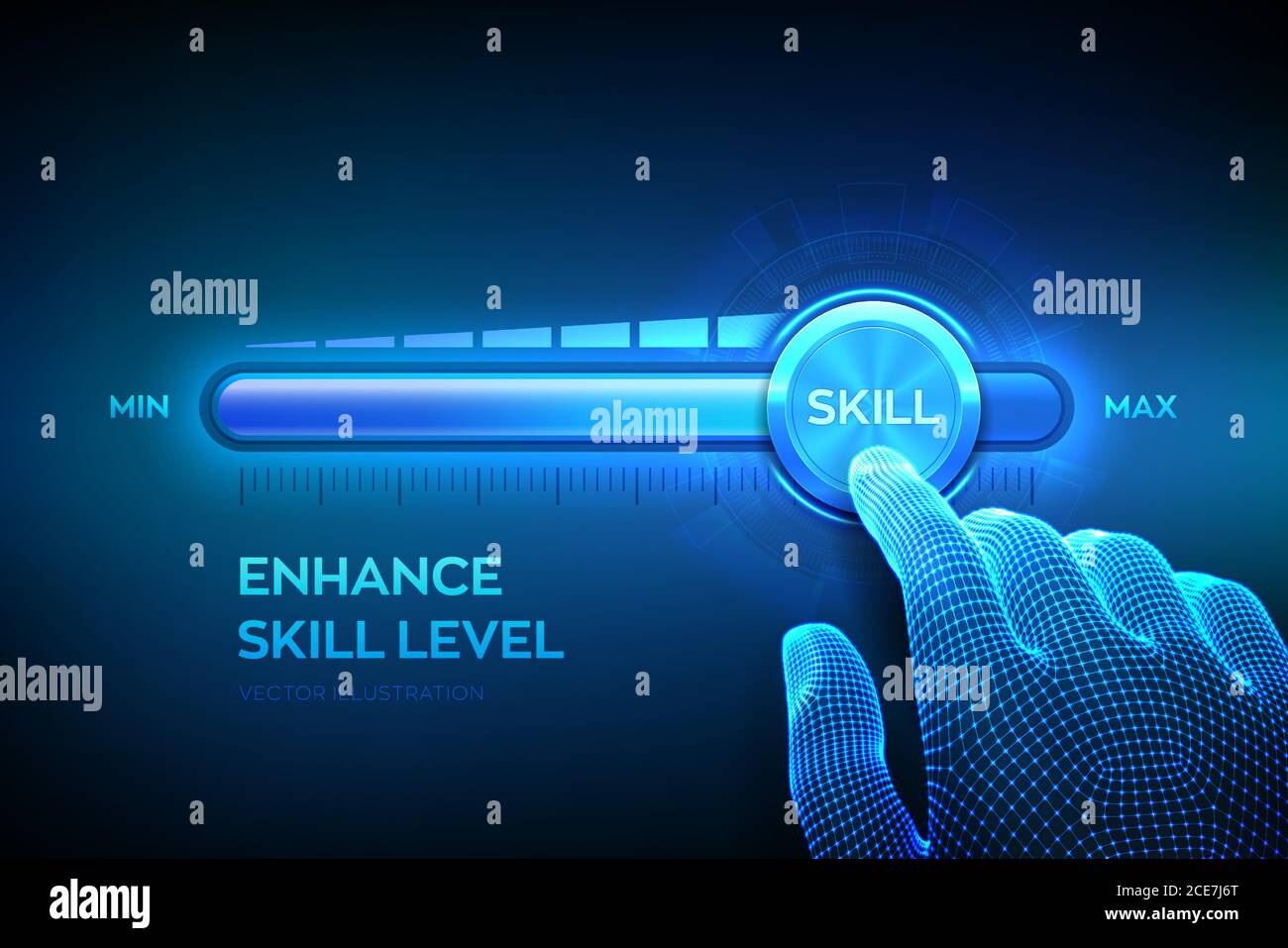 Skill levels growth. Increasing Skills Level. Wireframe hand is pulling ...