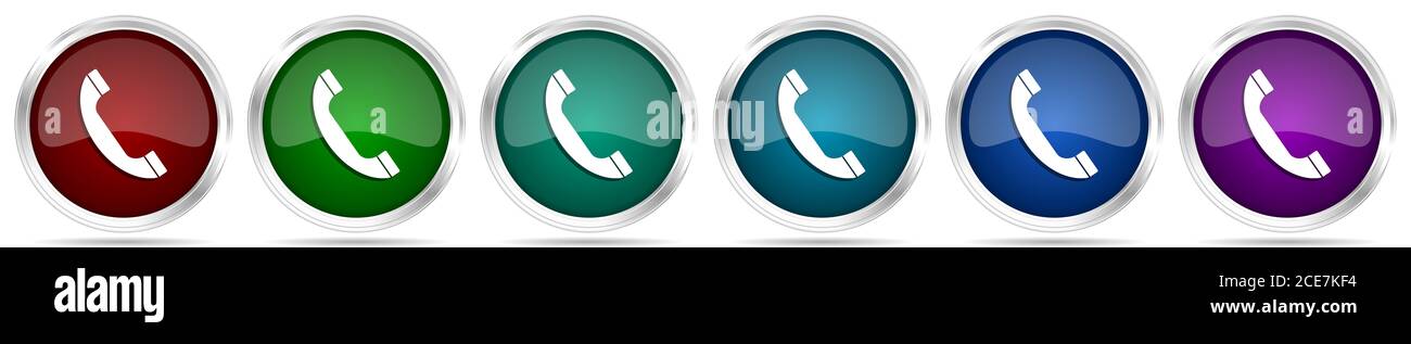 Phone, call, contact icons, set of silver metallic glossy web buttons ...