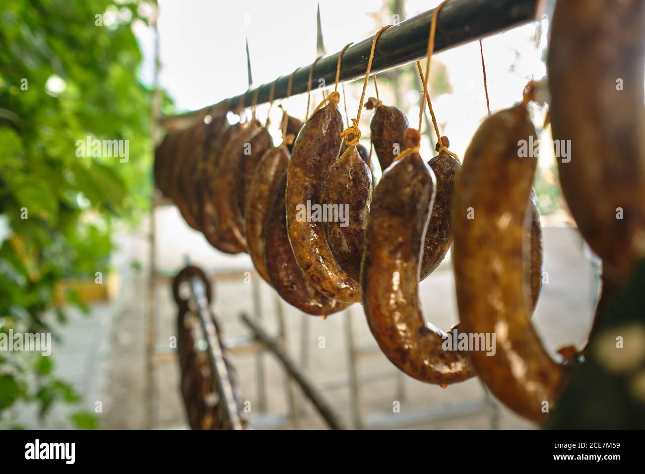 Selection of fresh homemade traditional Spanish chorizo sausages ...