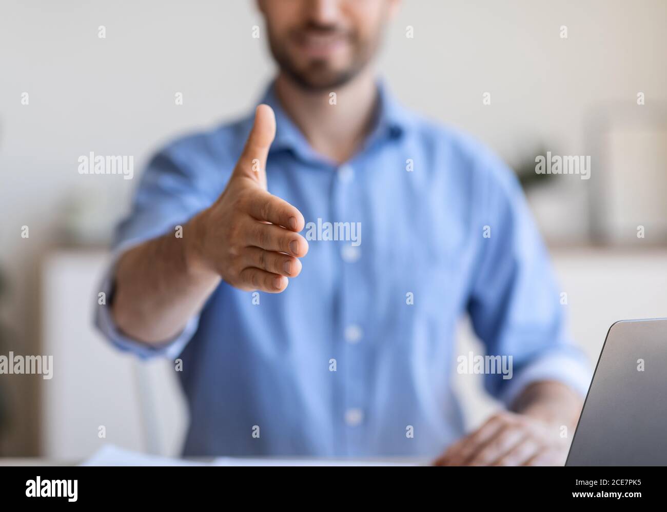 Partnership Concept. Businessman Stretching Hand For Handshake Greeting ...