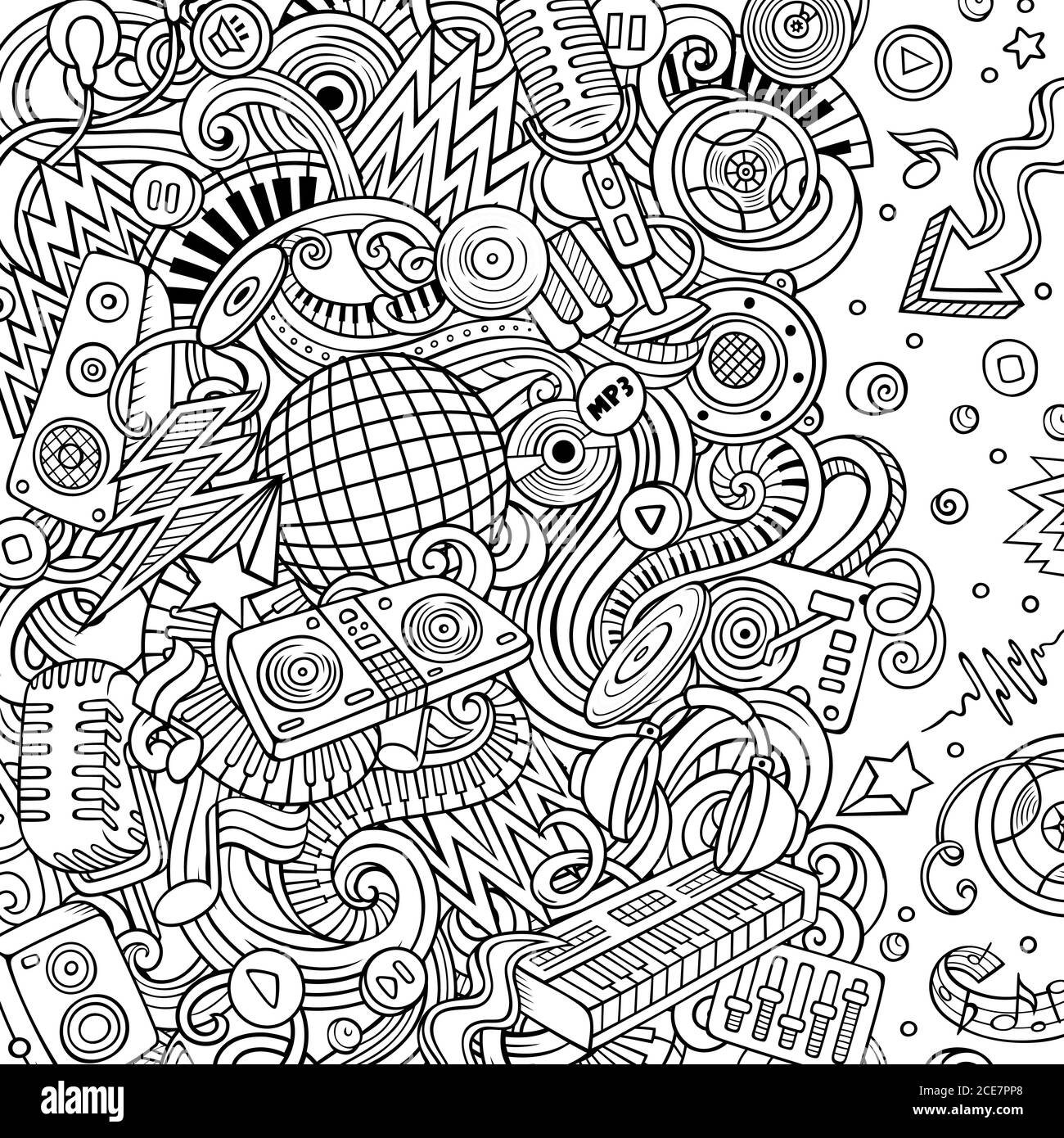 Hand drawn disco dance illustration Black and White Stock Photos ...