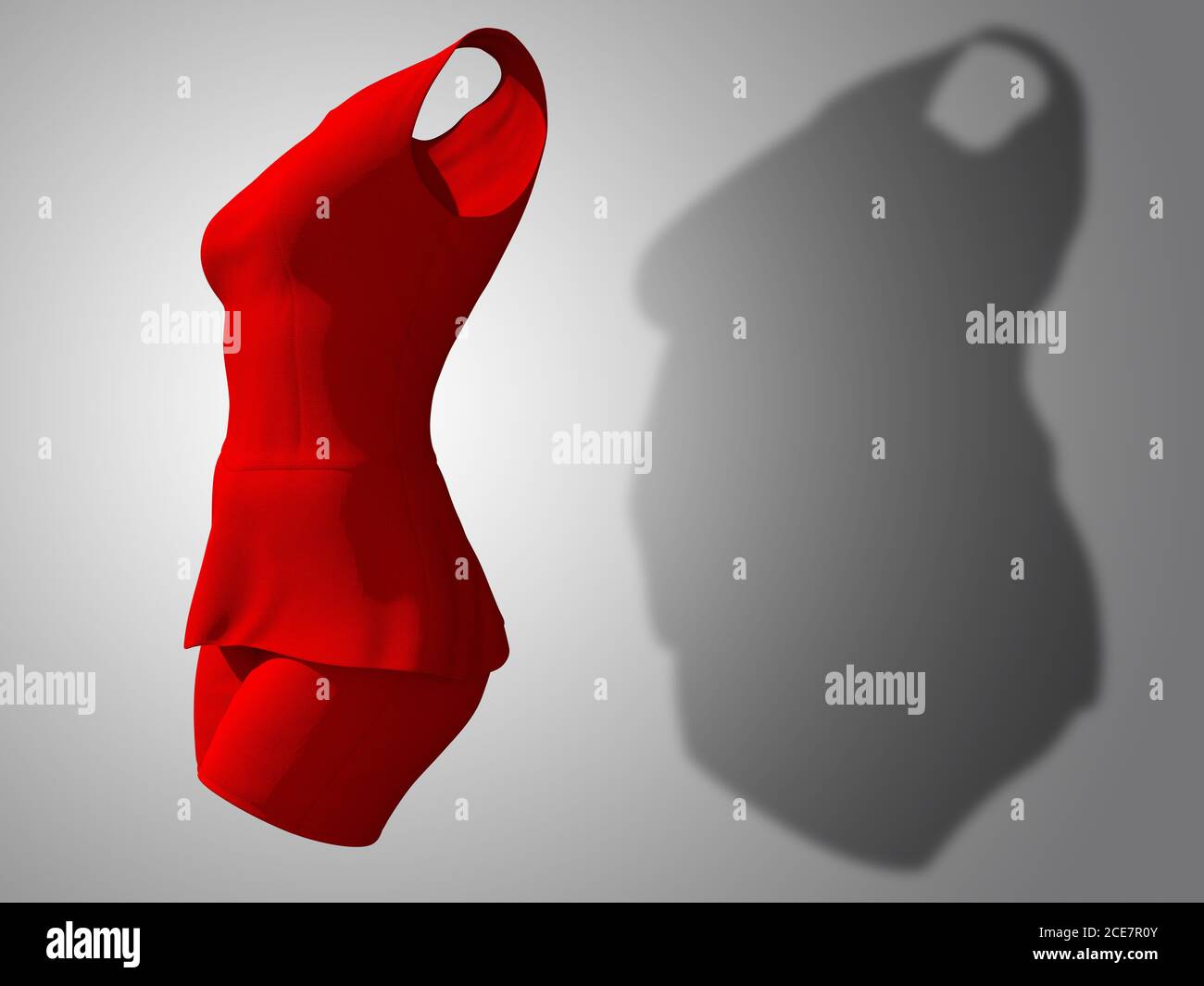 Conceptual fat overweight obese shadow female blouse and skirt vs slim ...