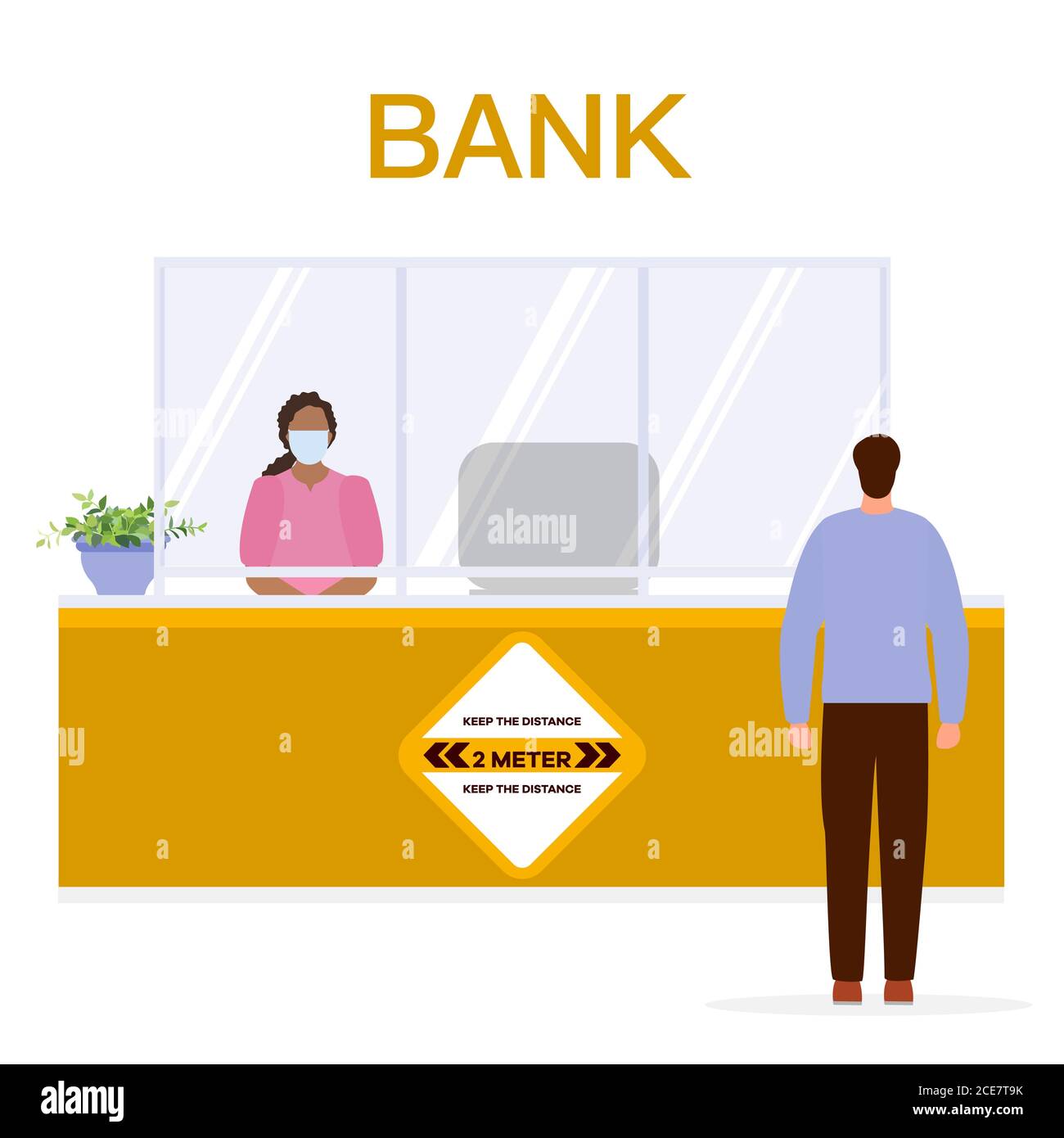 Vector illustration New normal Bank client and bank employee in ...