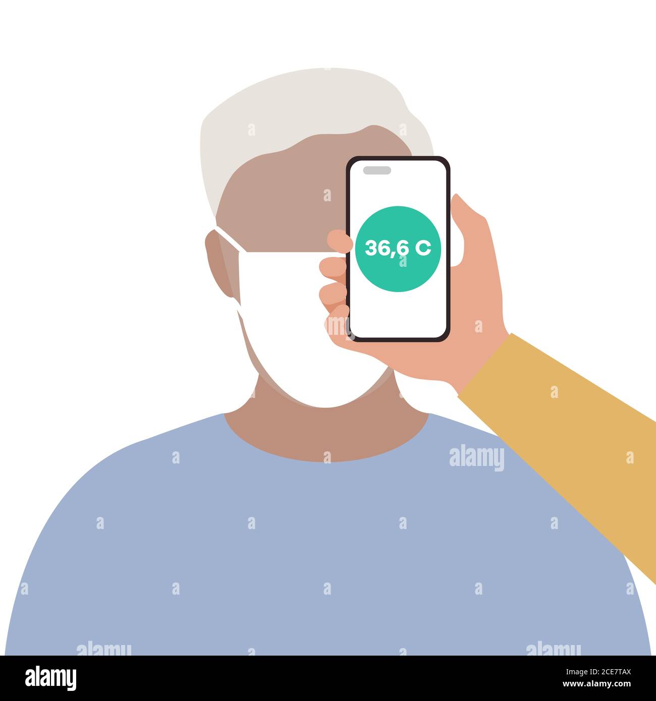 Vector illustration Phone placed on forehead of person remotely ...