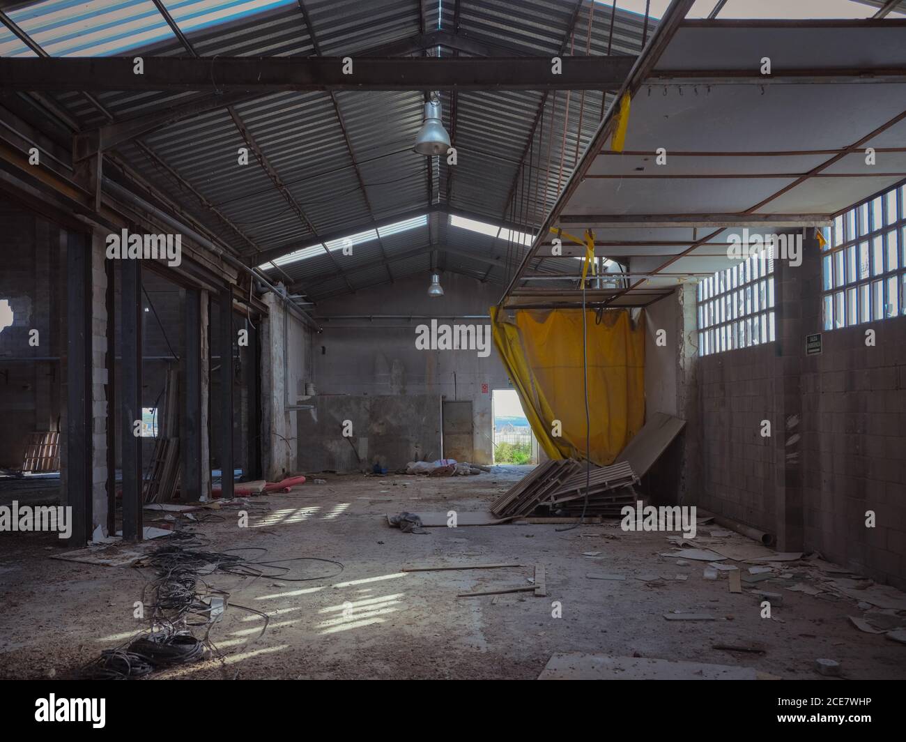 Weathered facility of abandoned industrial building of plant with rusty ...