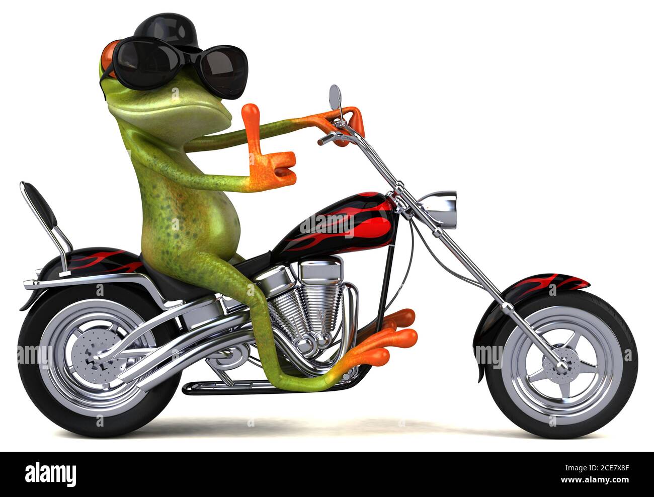 Fun frog on a motorcycle - 3D Illustration Stock Photo - Alamy