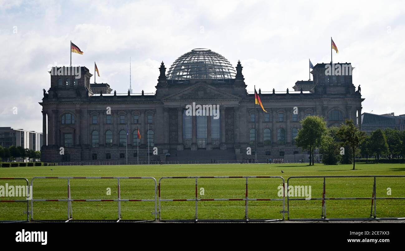 Berlin, Germany. 31st Aug, 2020. Barriers stand in front of the area of ...