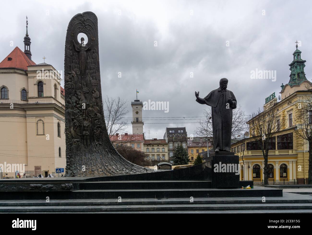 Taras Shevchenko Monument in the city center of Lviv, Ukraine Stock ...