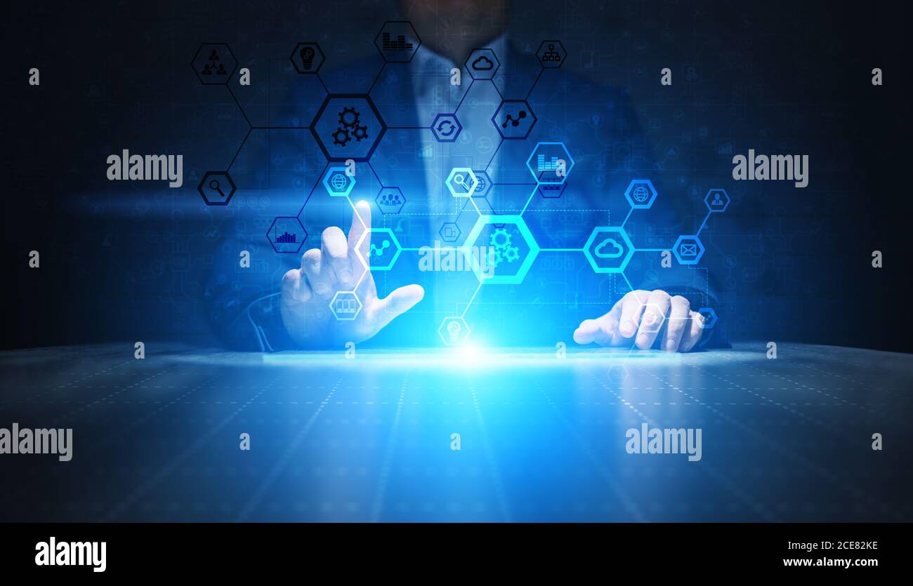 Automation system structure on virtual screen. Smart manufacturing ...