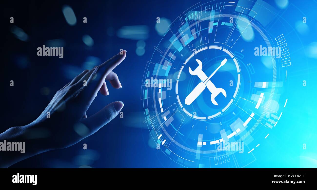 Support button on virtual screen. Customer service and communication ...