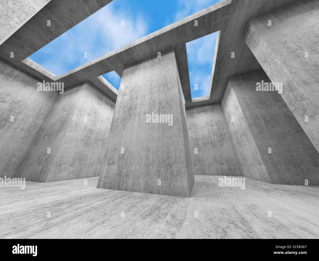 Abstract empty room interior wide angle view with concrete walls and ...