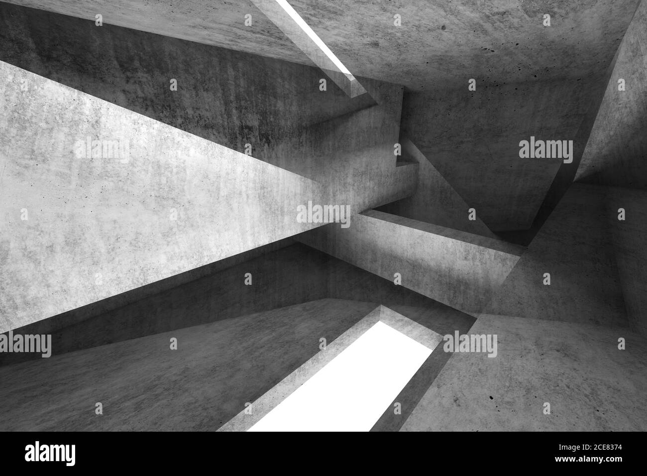 Abstract dark background, intersected concrete structures, digital ...