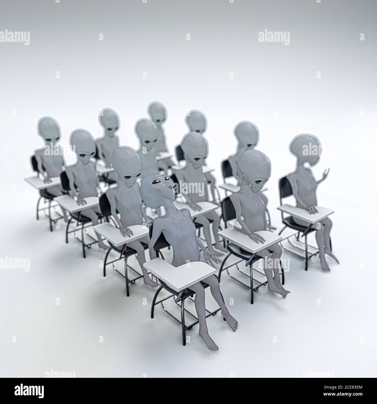 huge group of aliens at school during a lessons "3d illustration Stock ...