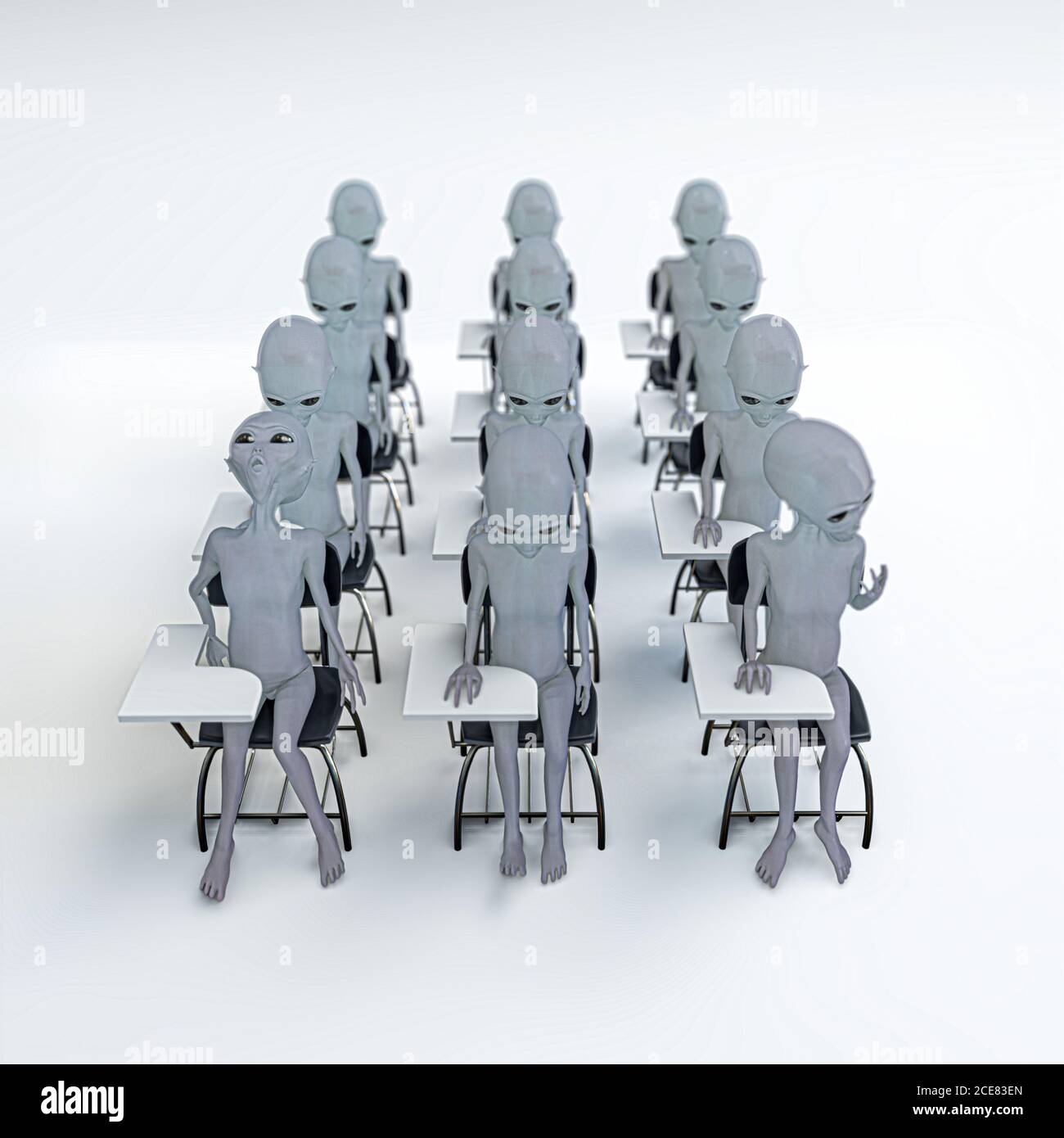 huge group of aliens at school during a lessons "3d illustration Stock ...