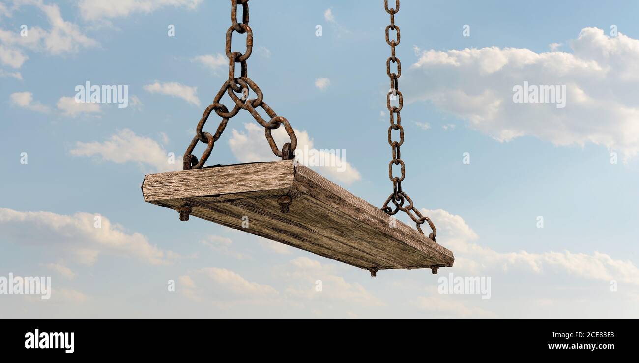 old wooden swing with rusty chain 3d illustration Stock Photo - Alamy