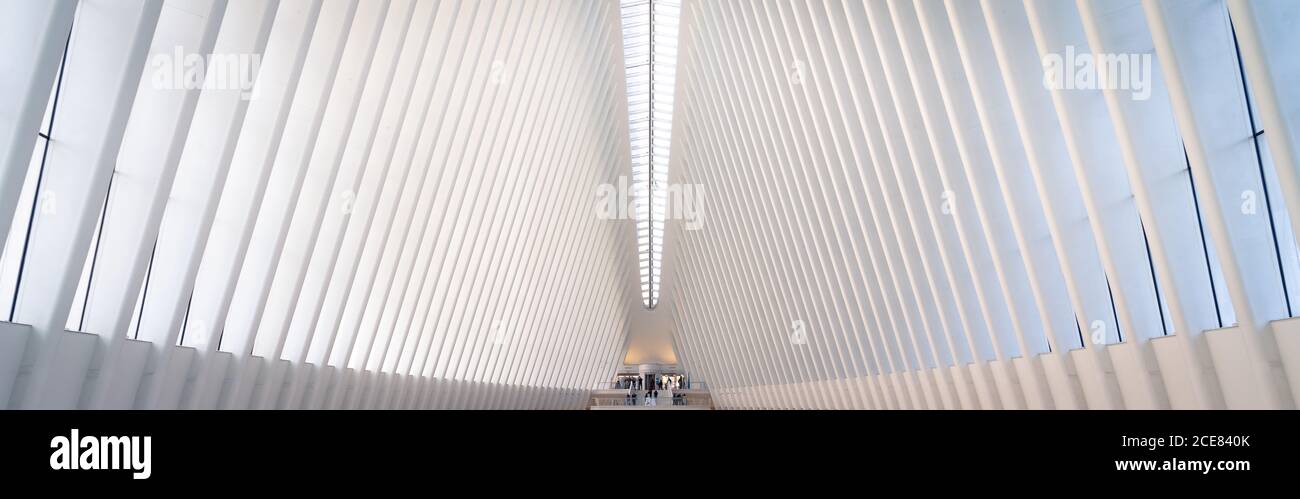 Wide angle interior hall of Oculus World Trade Center Transportation ...