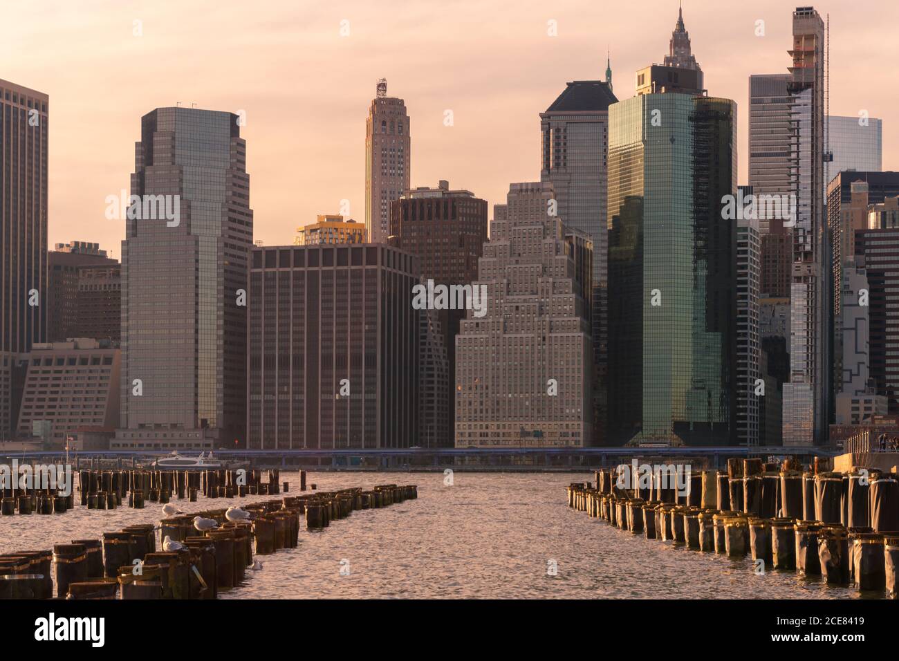Modern high rise buildings of New York City seen from waterfront of ...