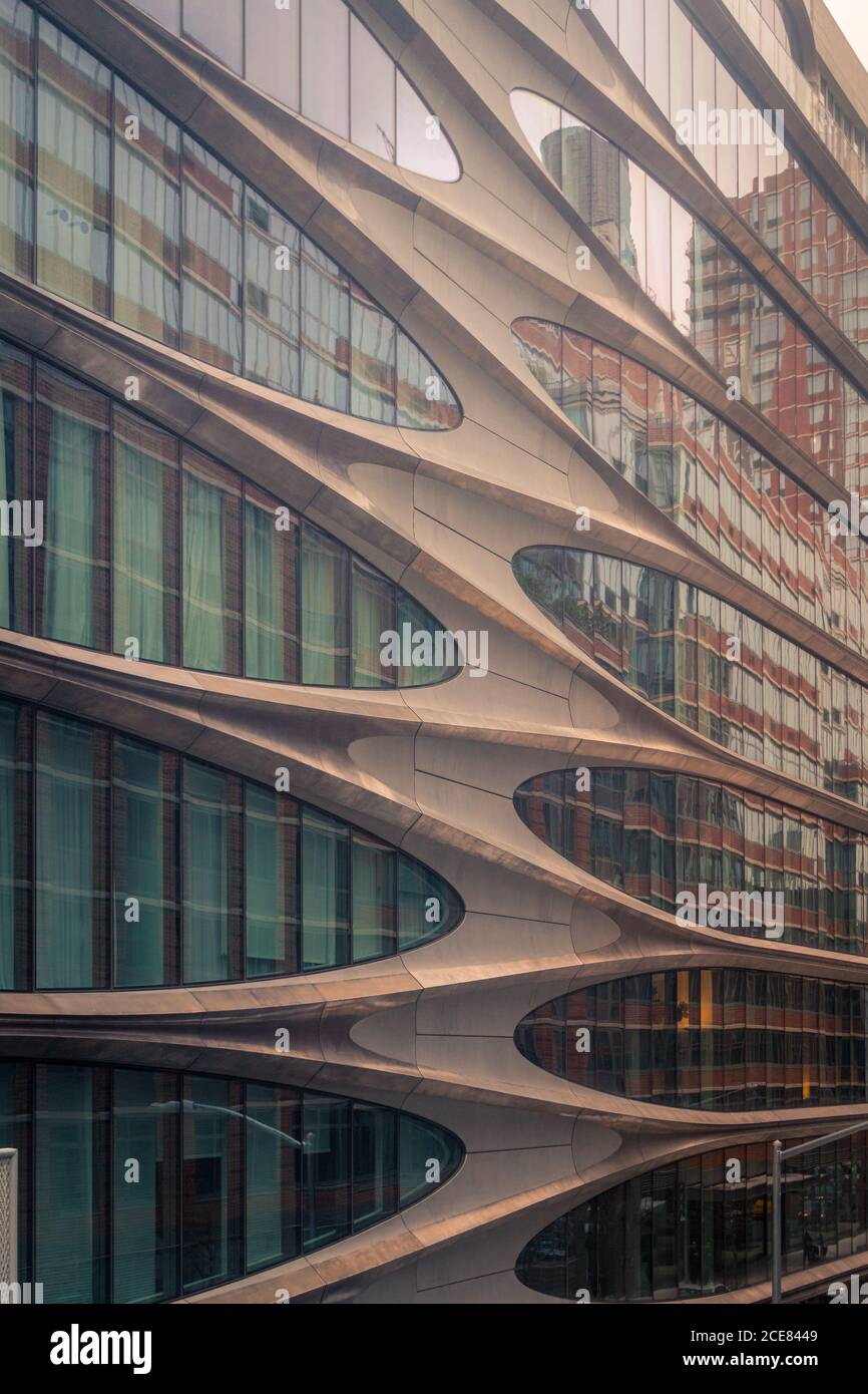 Exterior design of contemporary building with glass walls and geometric ...