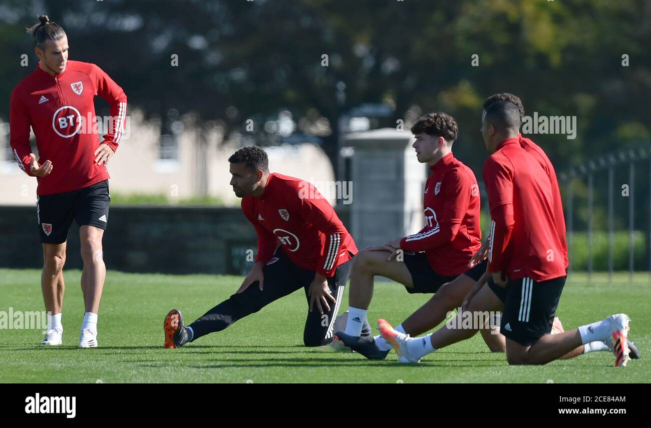 Wales' Gareth Bale (left) and Hal Robson-Kanu (second left) during a ...