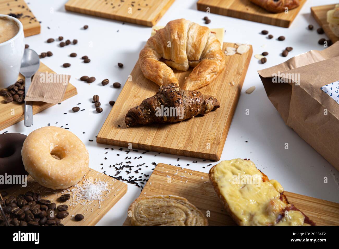 Top view breakfast table full assorted pastries hi-res stock ...