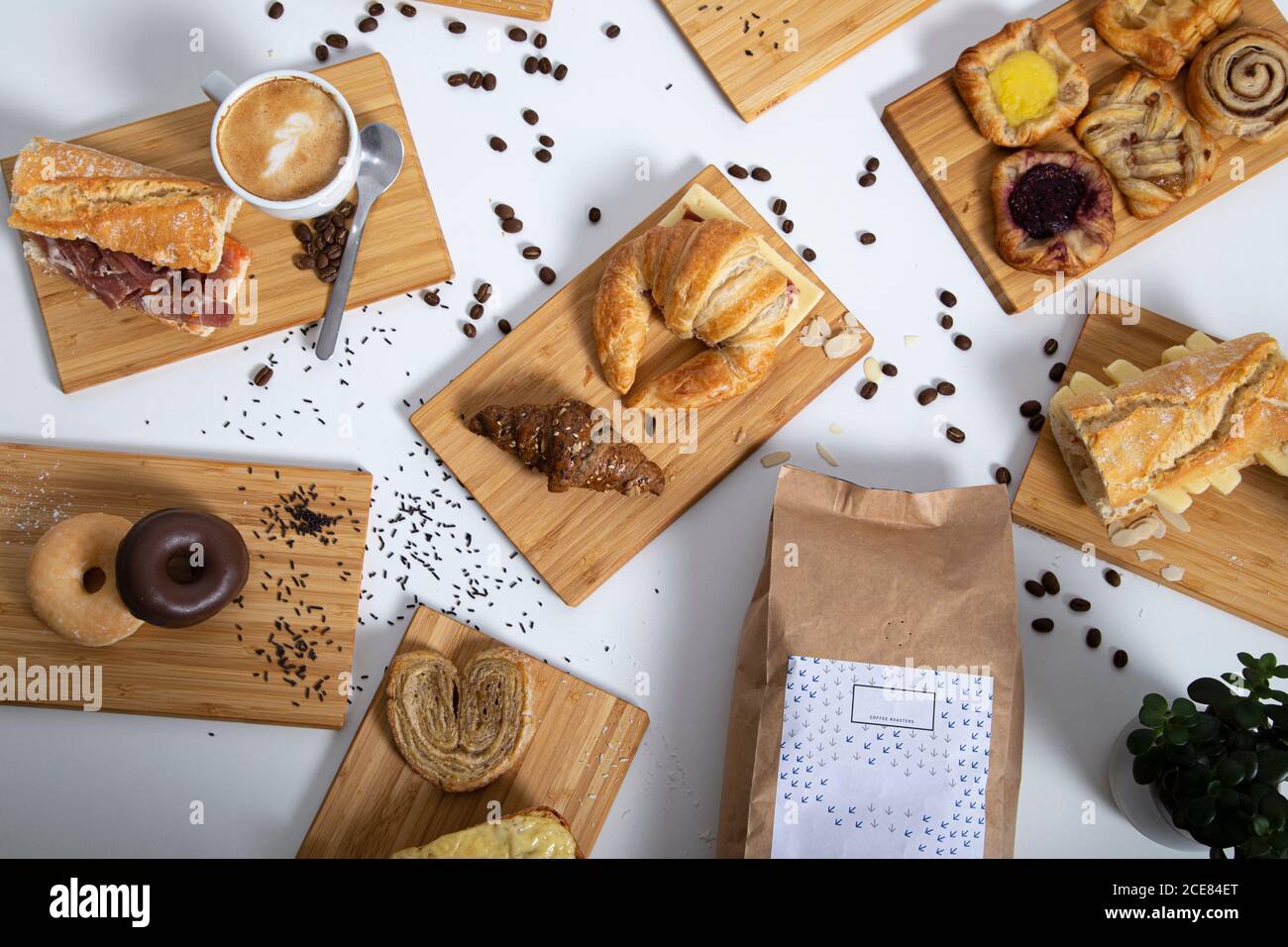 Top view breakfast table full assorted pastries hi-res stock ...
